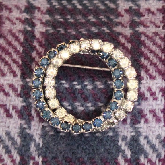 Jewelry | Vintage Blue And White Rhinestone Circle Pin | Poshmark
